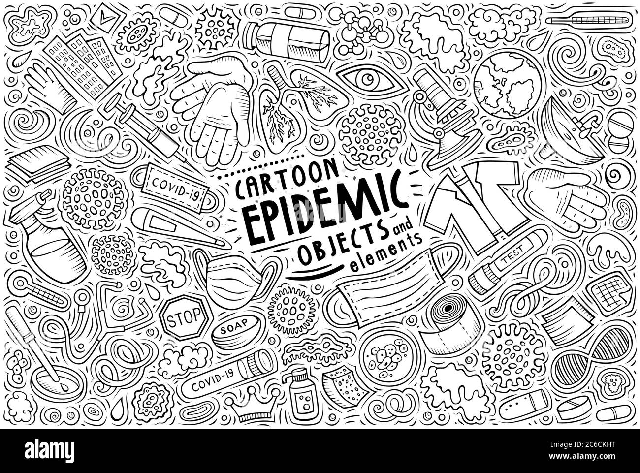 Doodle cartoon set of Epidemic theme objects Stock Vector Image & Art ...