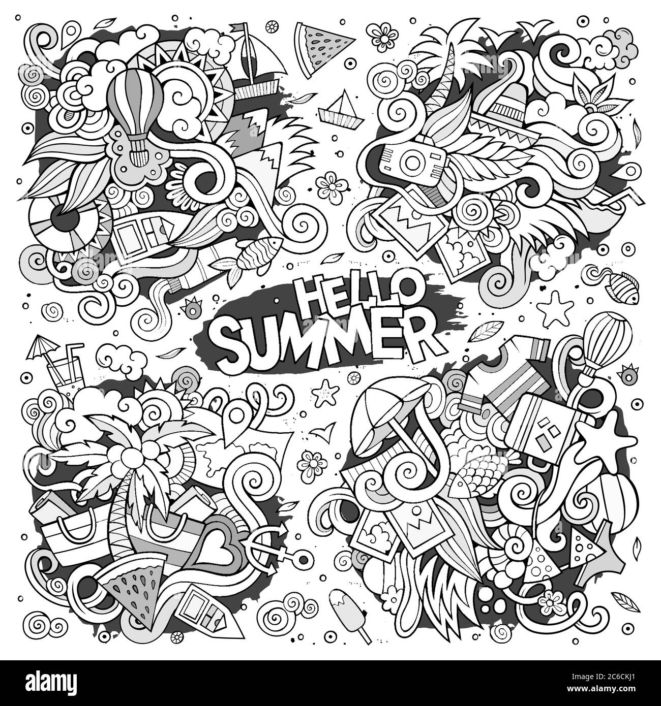 Line art vector set of summer doodle designs Stock Vector Image & Art ...