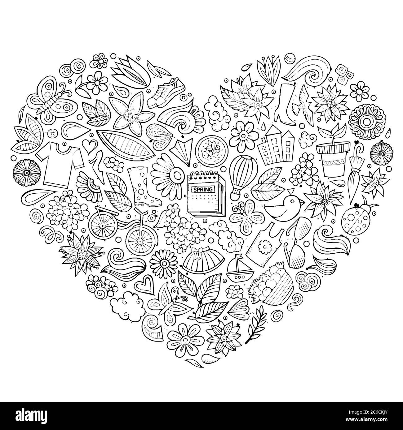 Vector set of Spring cartoon doodle objects Stock Vector Image & Art ...