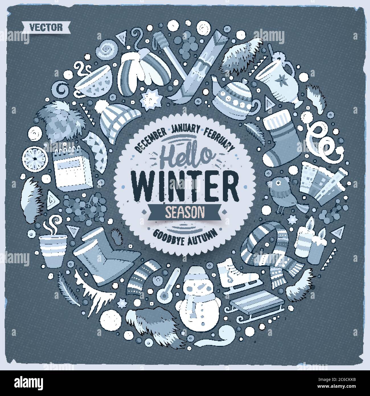 Set of Winter cartoon doodle objects, symbols and items Stock Vector ...