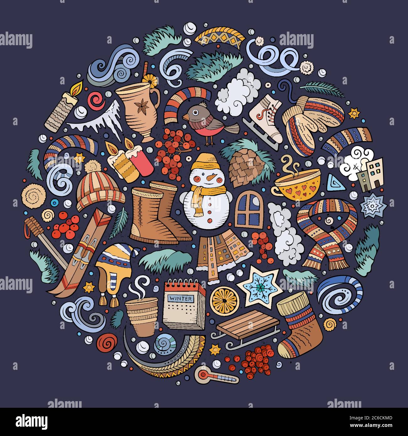 Set of Winter cartoon doodle objects, symbols and items Stock Vector ...