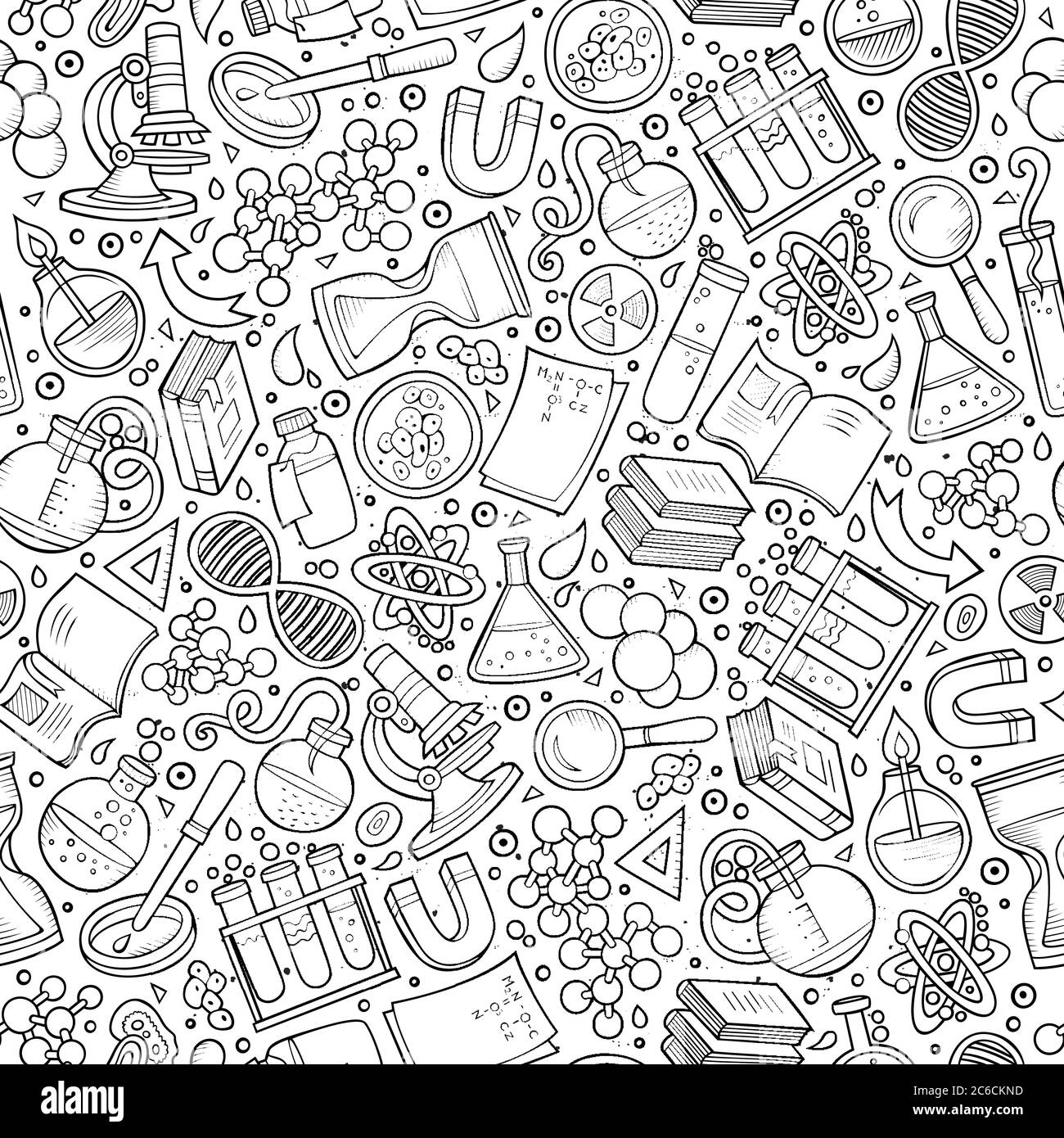 Cartoon cute hand drawn Science seamless pattern Stock Vector Image ...