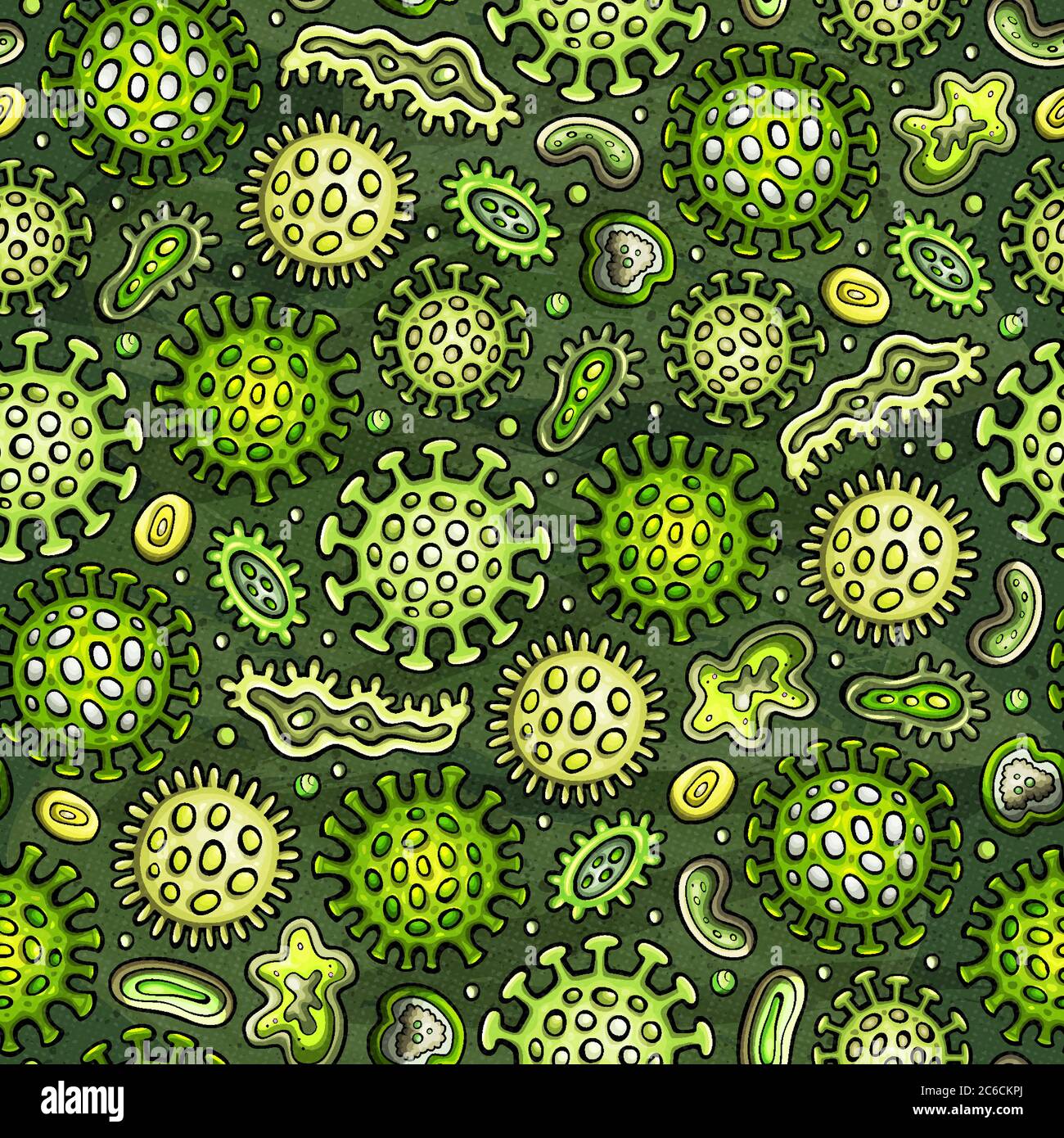 Virus and bacteria hand drawn doodles seamless pattern. Coronavirus ...