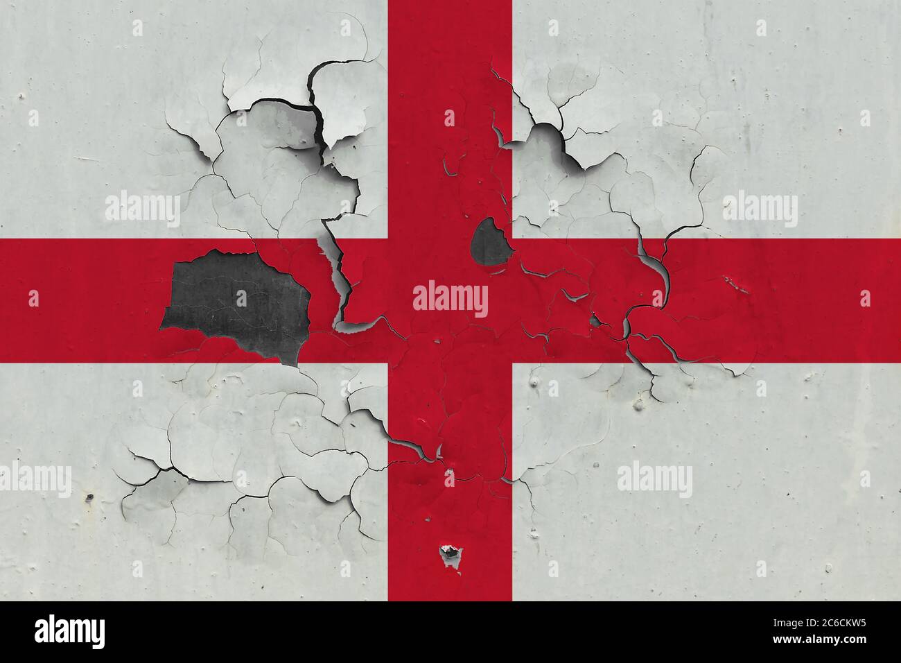 England flag close up old, damaged and dirty on wall peeling off paint ...