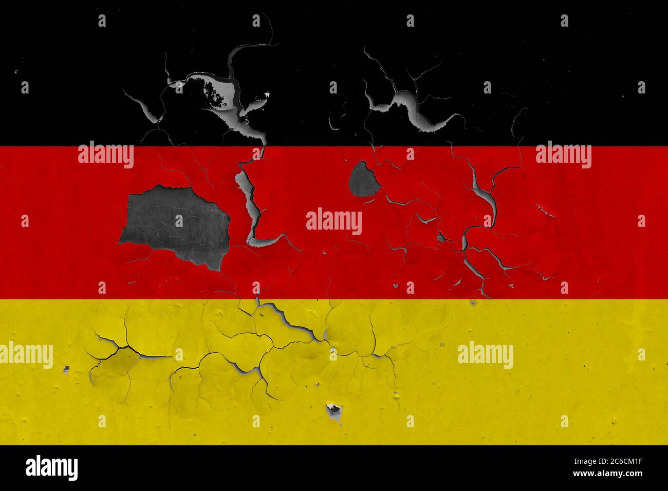 Germany flag close up old, damaged and dirty on wall peeling off paint ...