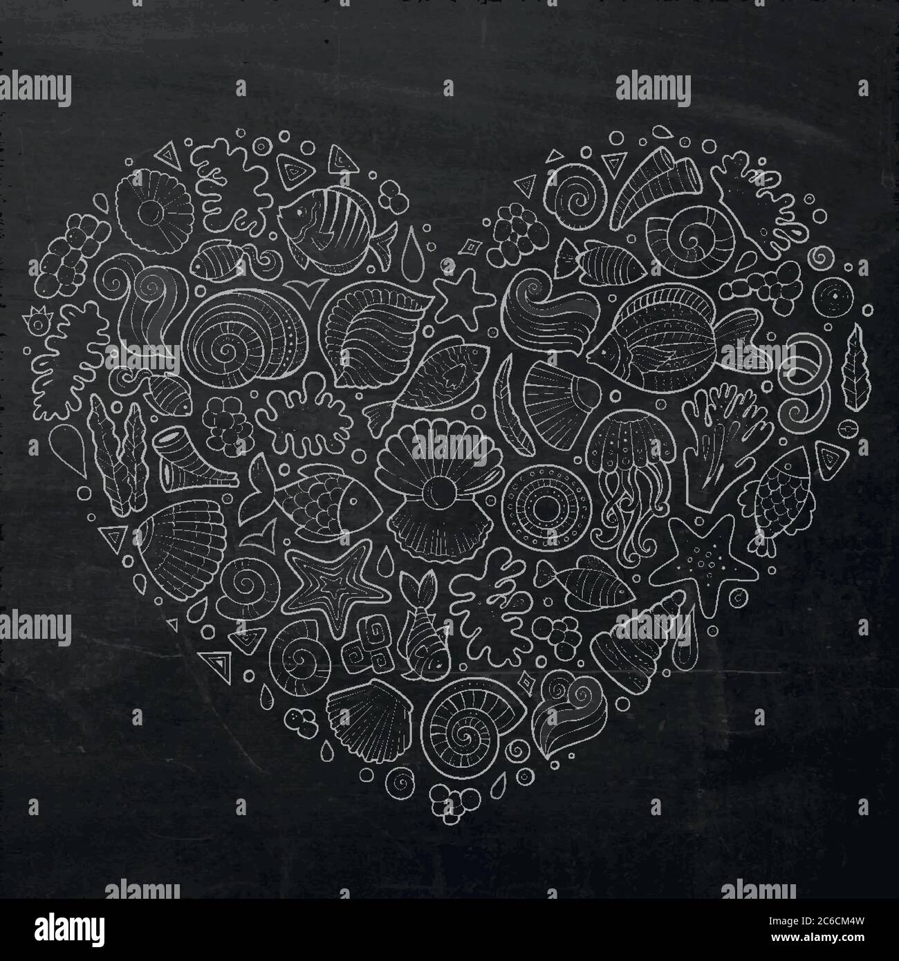 Chalkboard set of marine life objects Stock Vector Image & Art - Alamy