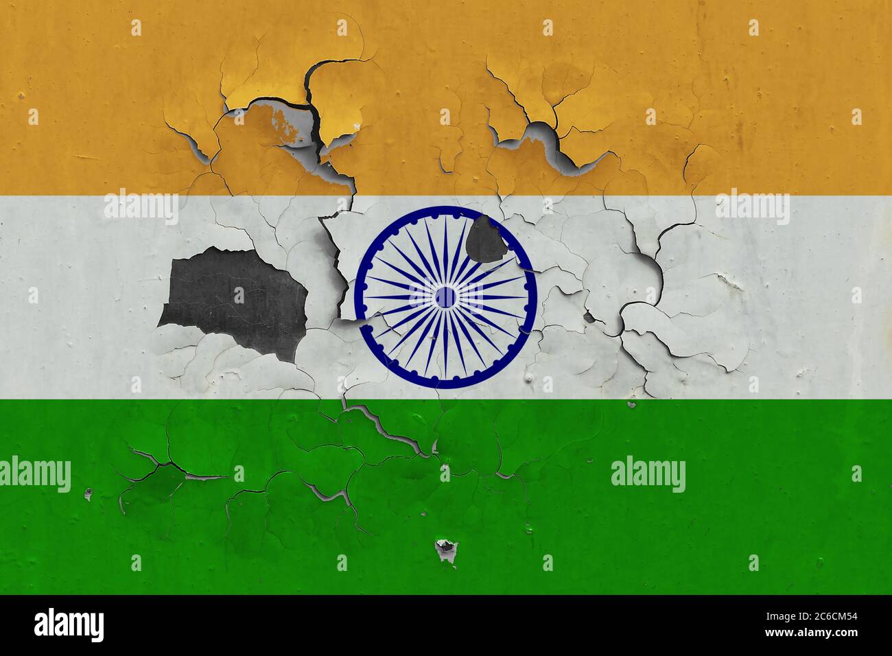 India flag close up old, damaged and dirty on wall peeling off paint to ...