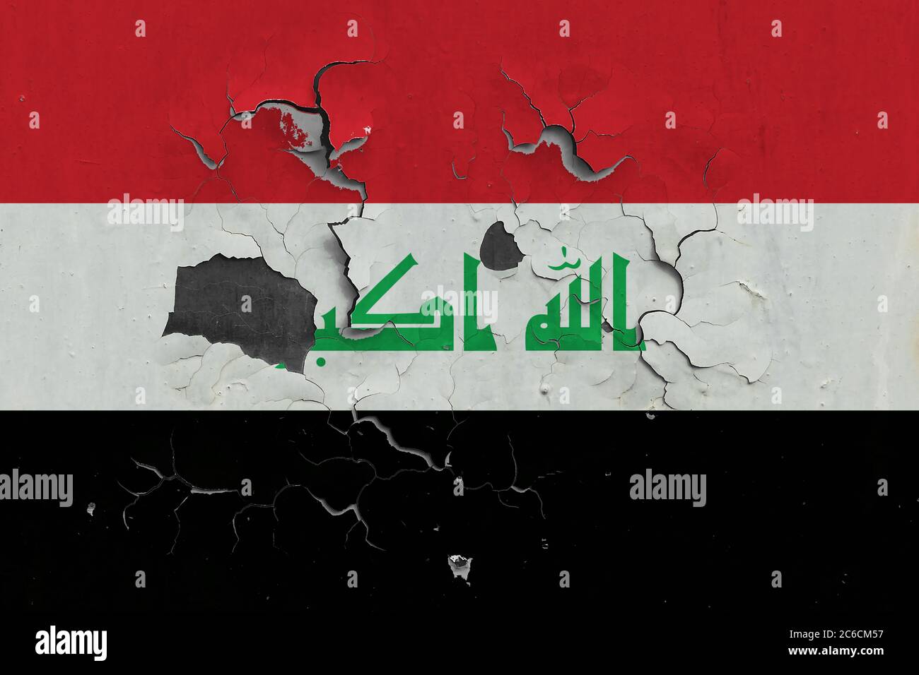 Iraq flag close up old, damaged and dirty on wall peeling off paint to ...