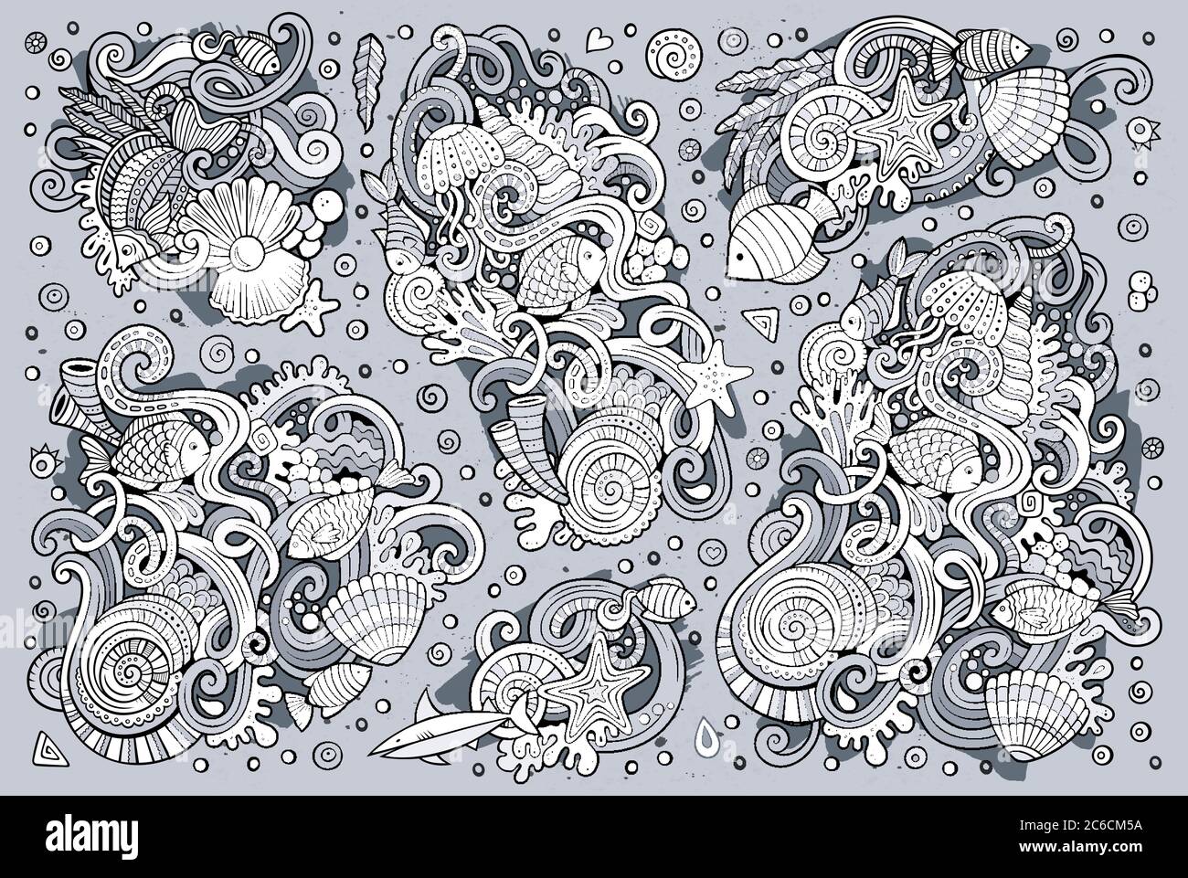 Line art set of marine life objects Stock Vector Image & Art - Alamy