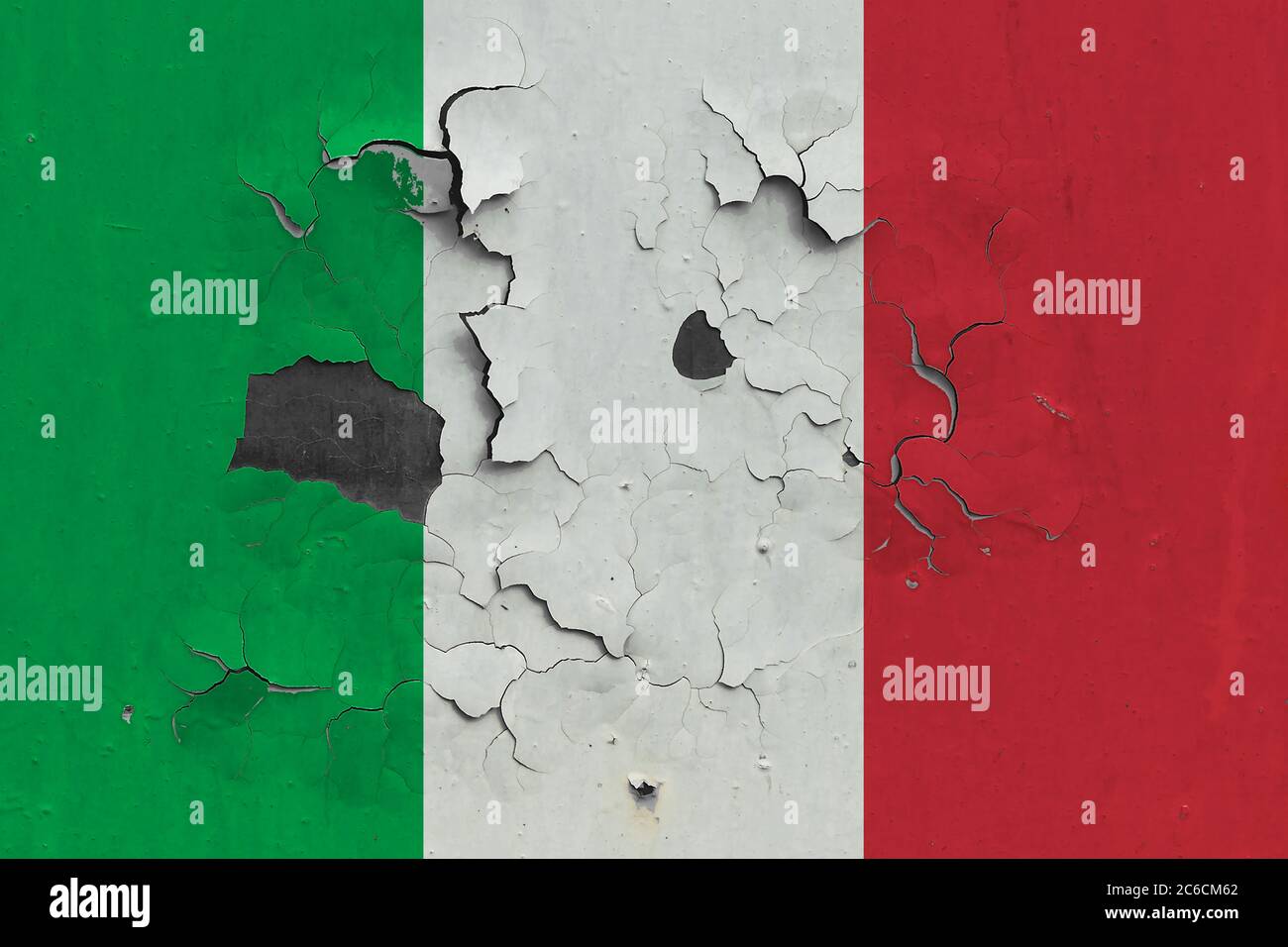 Italy flag close up old, damaged and dirty on wall peeling off paint to ...