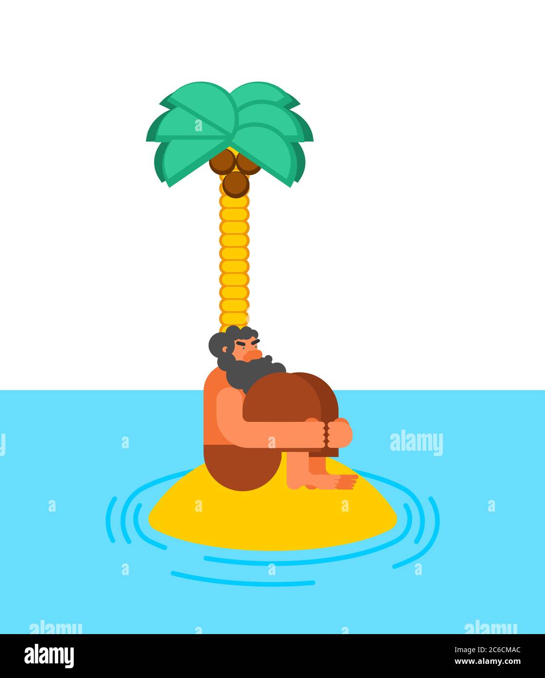 Man on desert island isolated. cartoon vector illustration Stock Vector ...