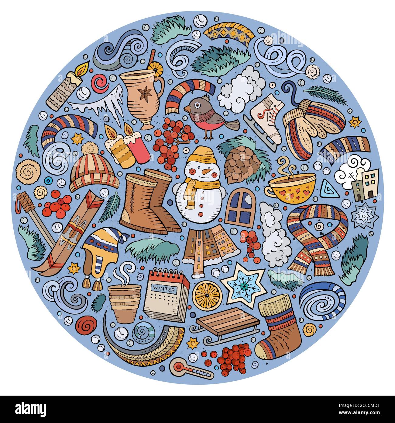 Set of Winter cartoon doodle objects, symbols and items Stock Vector ...
