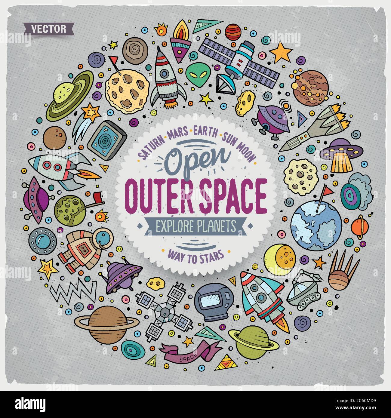 Set of space cartoon doodle objects, symbols and items Stock Vector ...