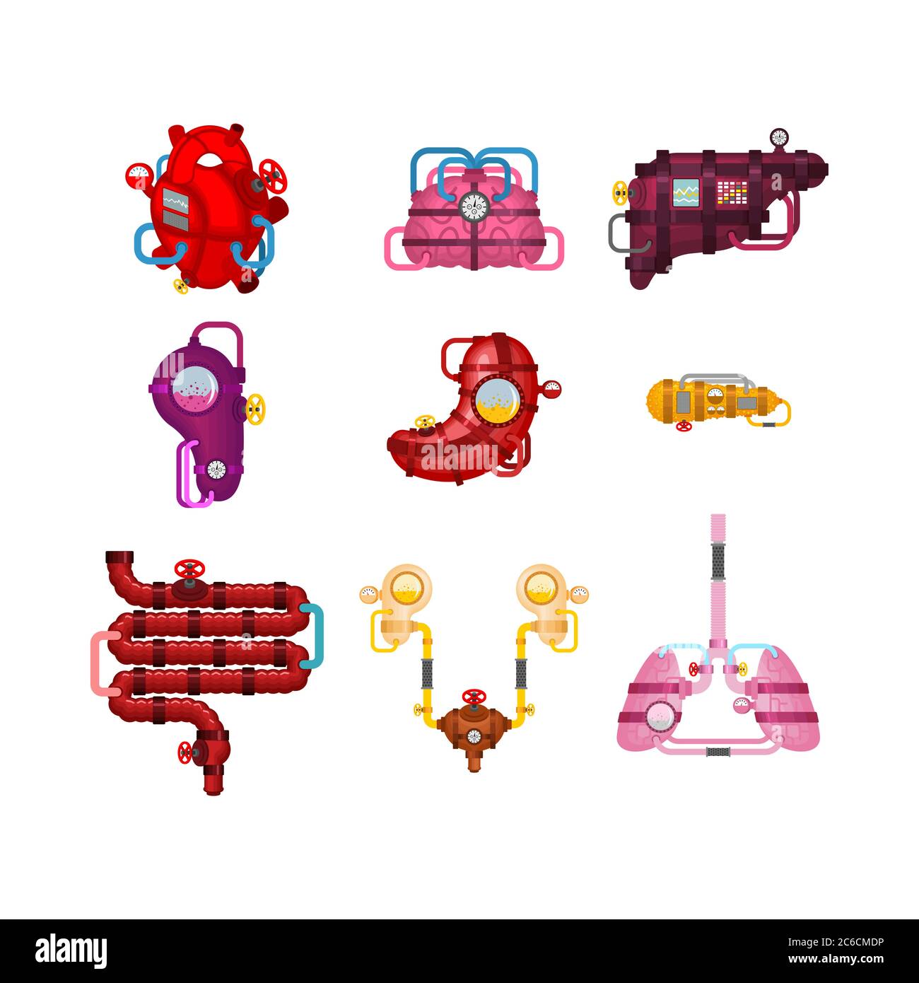 Metal Human anatomy organs set. Artificial organ. Cybernetics future ...