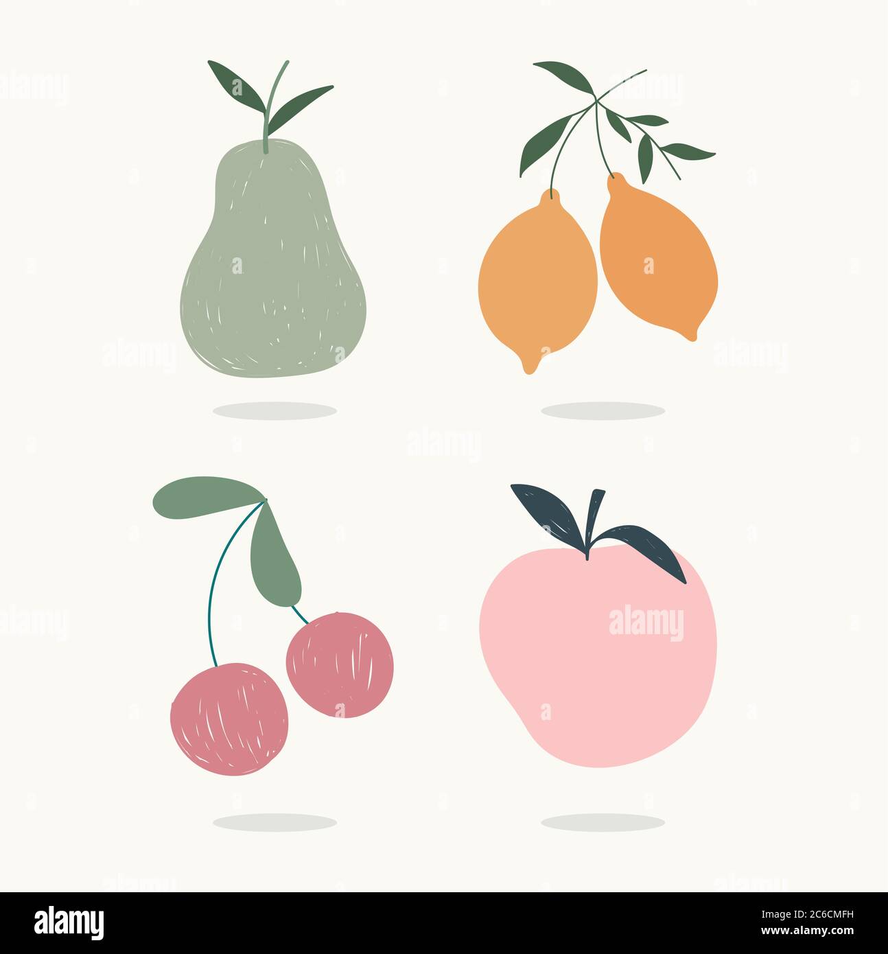 hand drawn contemporary, fruits trendy print collage color vector ...