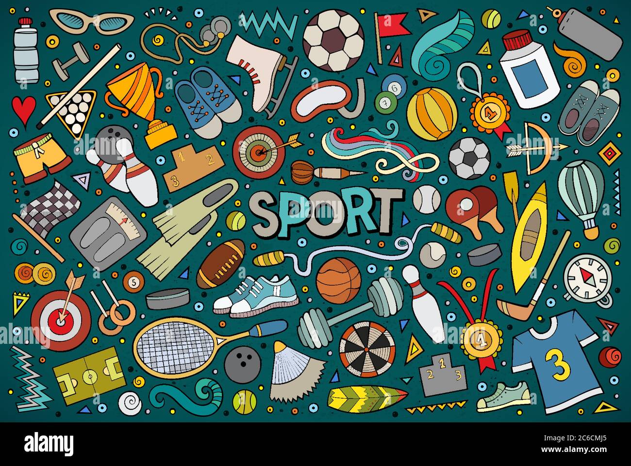 Doodle cartoon set of Sport objects and symbols Stock Vector Image ...
