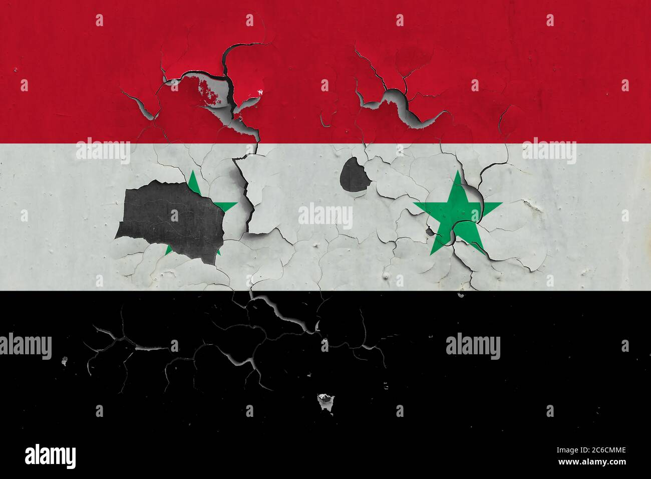 Syria flag close up old, damaged and dirty on wall peeling off paint to ...