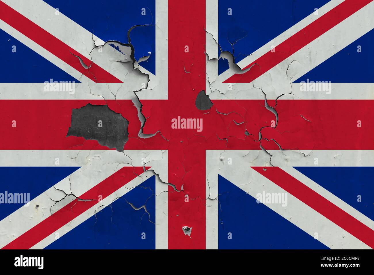 United Kingdom flag close up old, damaged and dirty on wall peeling off ...