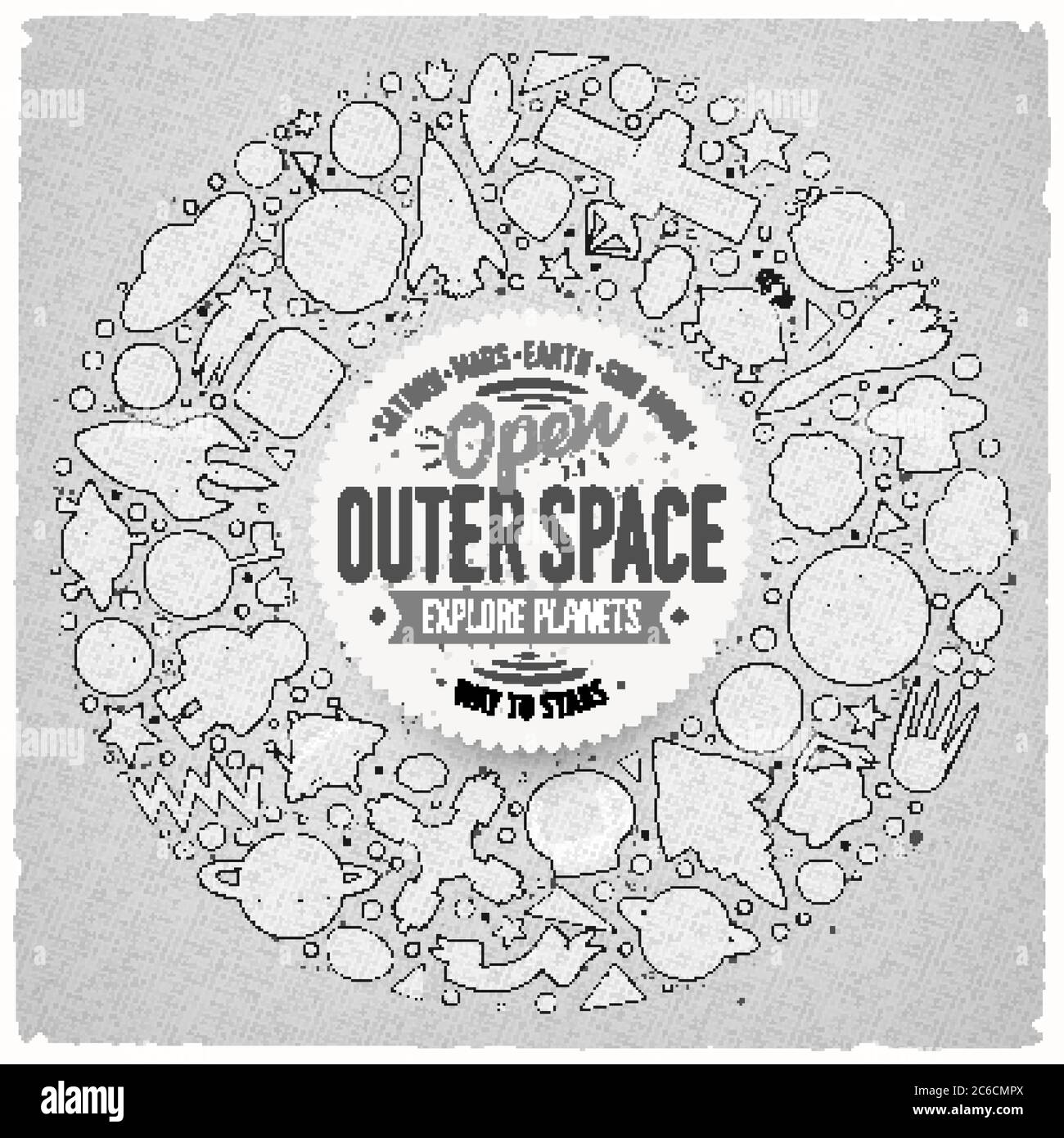 Set of space cartoon doodle objects, symbols and items Stock Vector ...