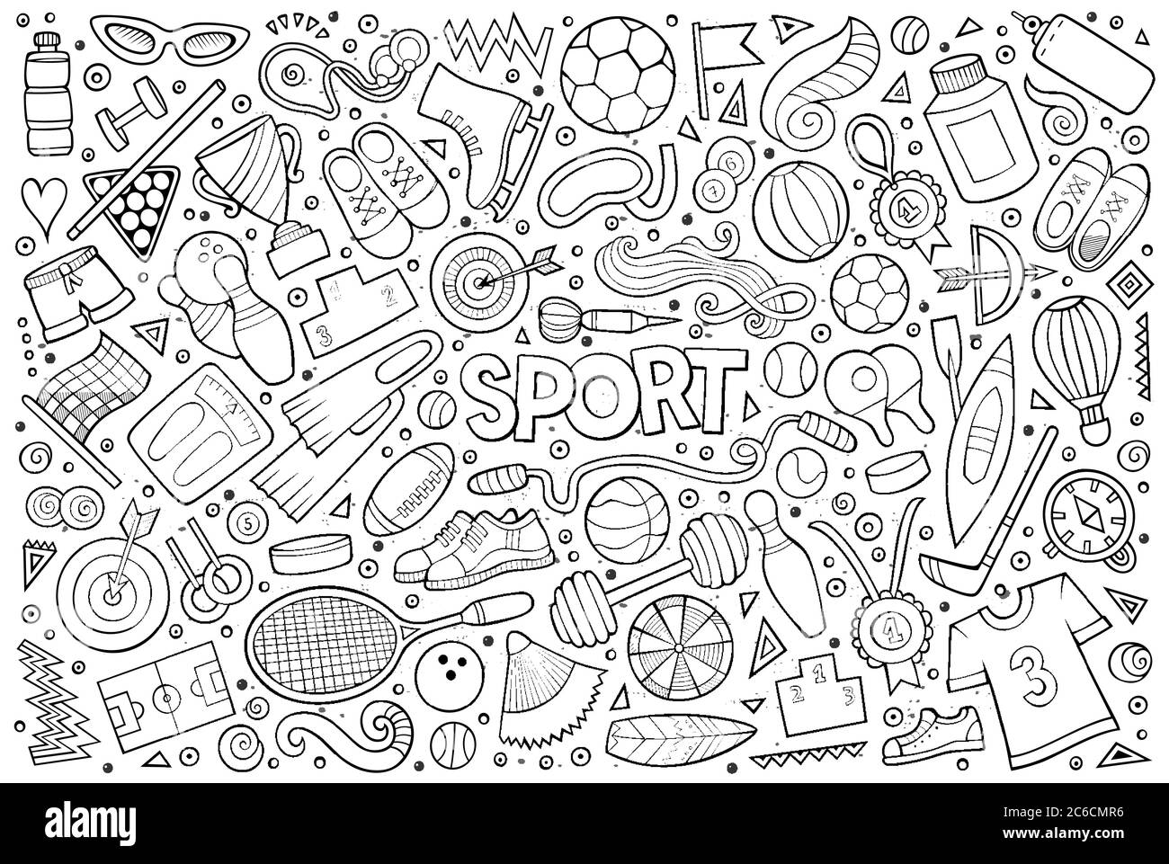 Doodle cartoon set of Sport objects and symbols Stock Vector Image ...