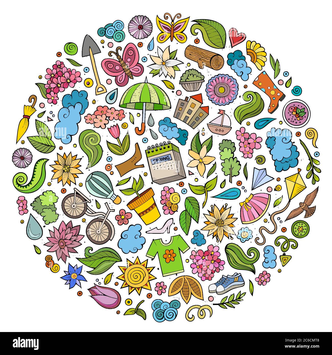 Vector set of Spring cartoon doodle objects Stock Vector Image & Art ...