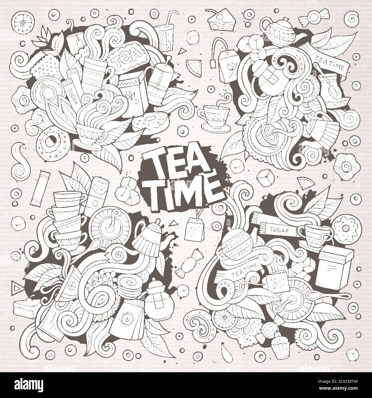 Tea time doodles hand drawn sketchy vector doodle designs Stock Vector ...