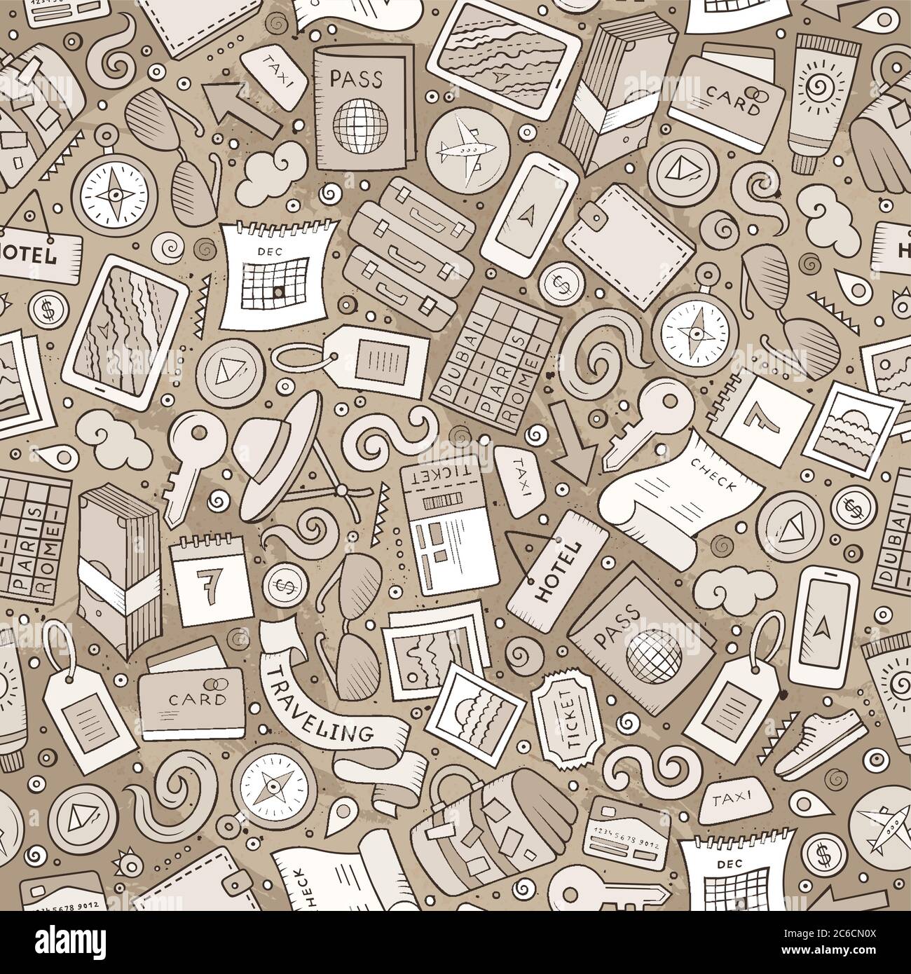 Cartoon Traveling seamless pattern with lots of objects Stock Vector ...