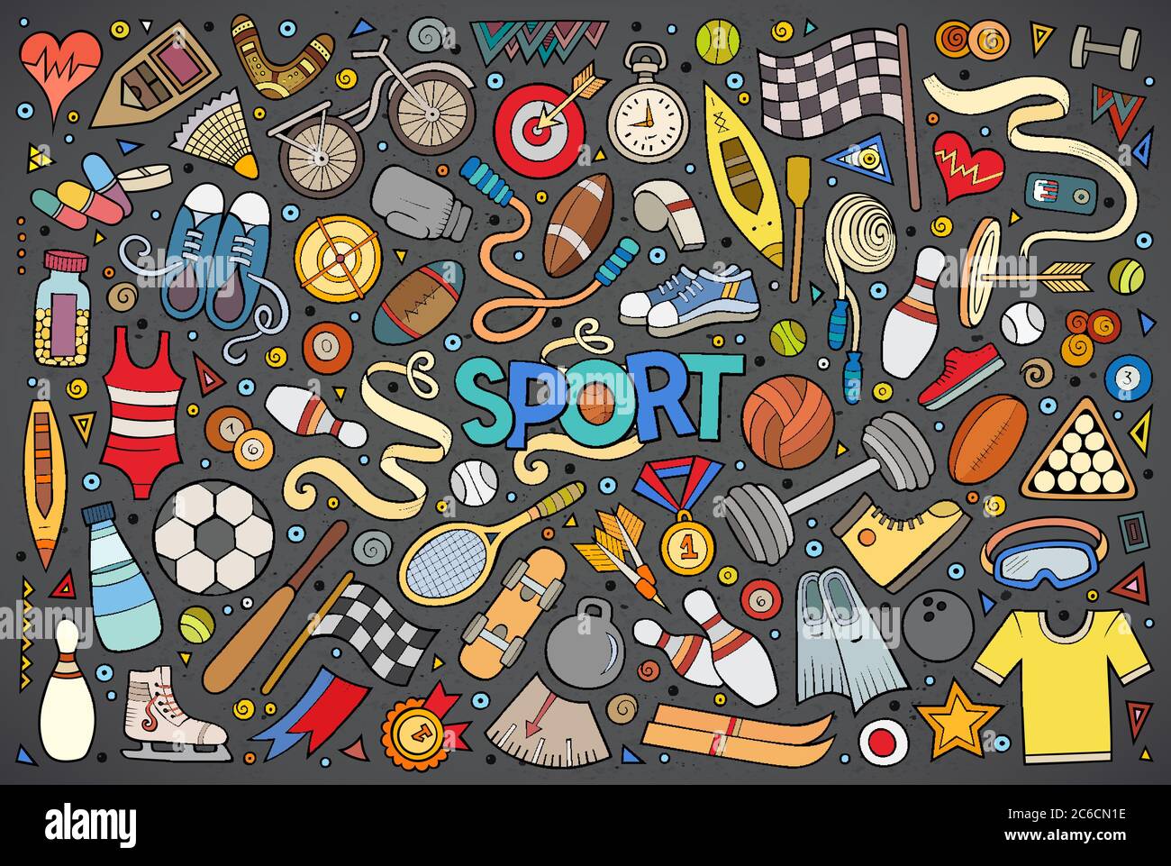 Doodle cartoon set of Sport objects and symbols Stock Vector Image ...