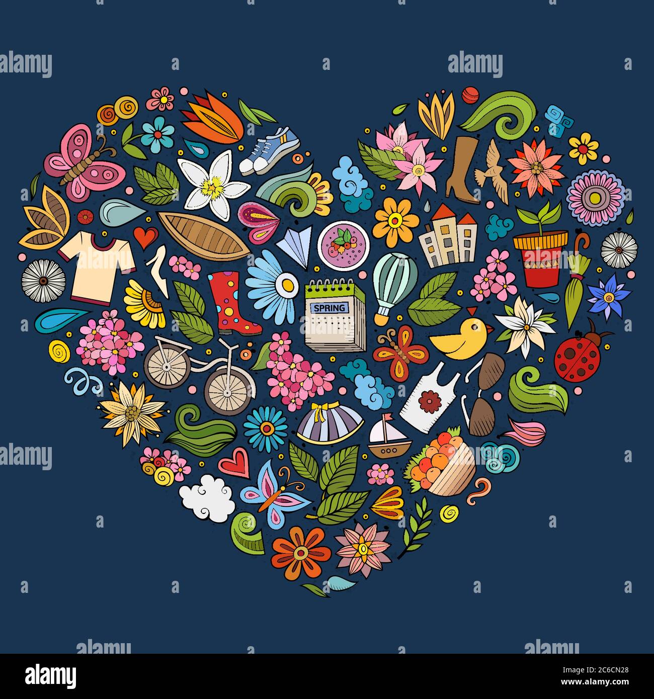 Vector set of Spring cartoon doodle objects Stock Vector Image & Art ...