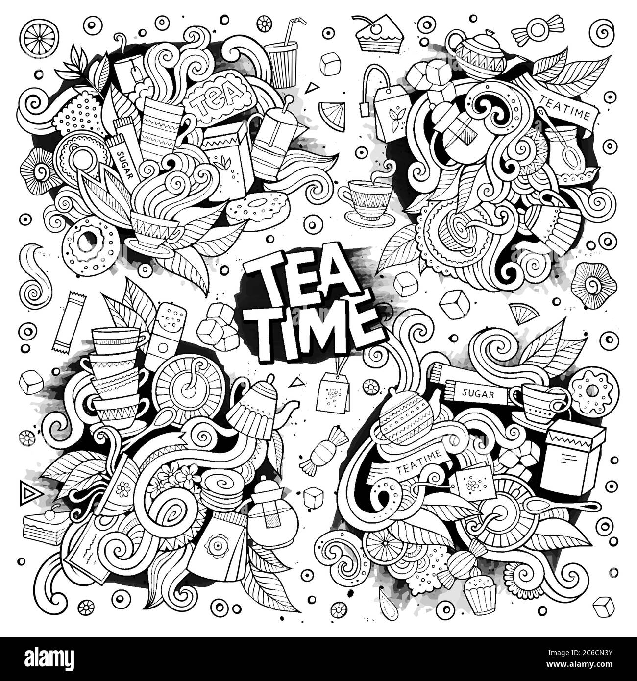 Tea time doodles hand drawn sketchy vector doodle designs Stock Vector ...