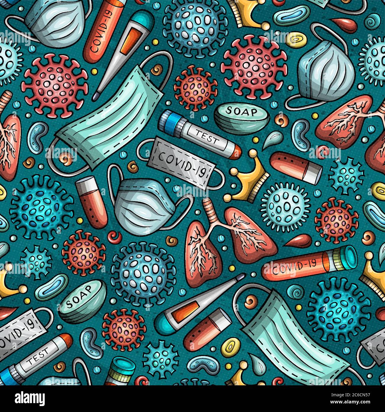 Viruses hand drawn doodles seamless pattern. Coronavirus background Stock Vector Image & Art - Alamy