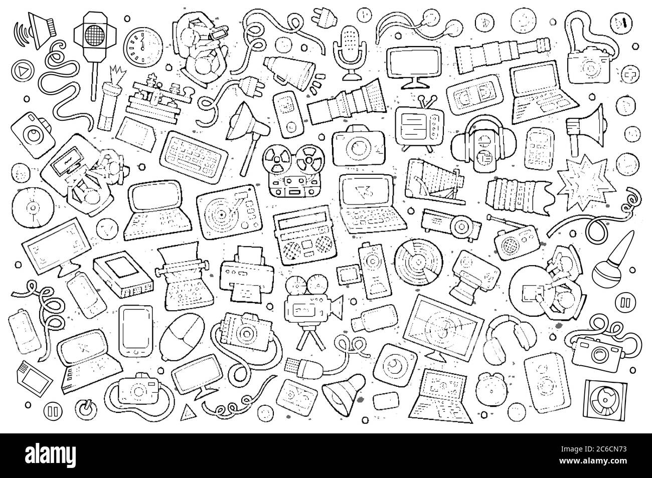 Sketchy vector hand drawn Doodle equipment and devices objects set ...