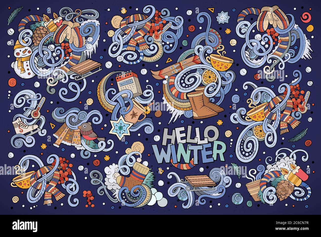 Cartoon set of Winter season doodles designs Stock Vector Image & Art ...