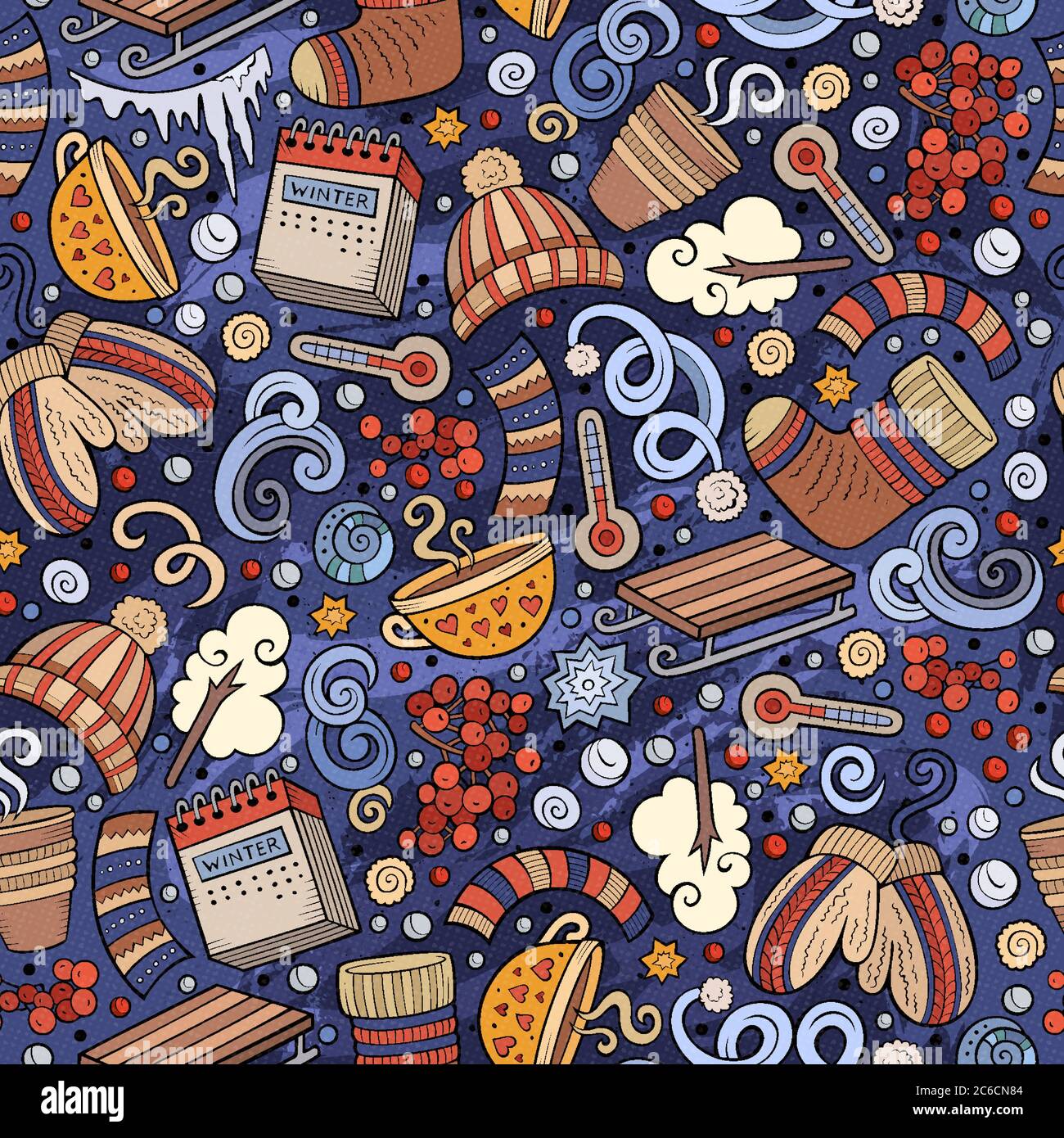 Cartoon cute hand drawn Winter season seamless pattern Stock Vector ...