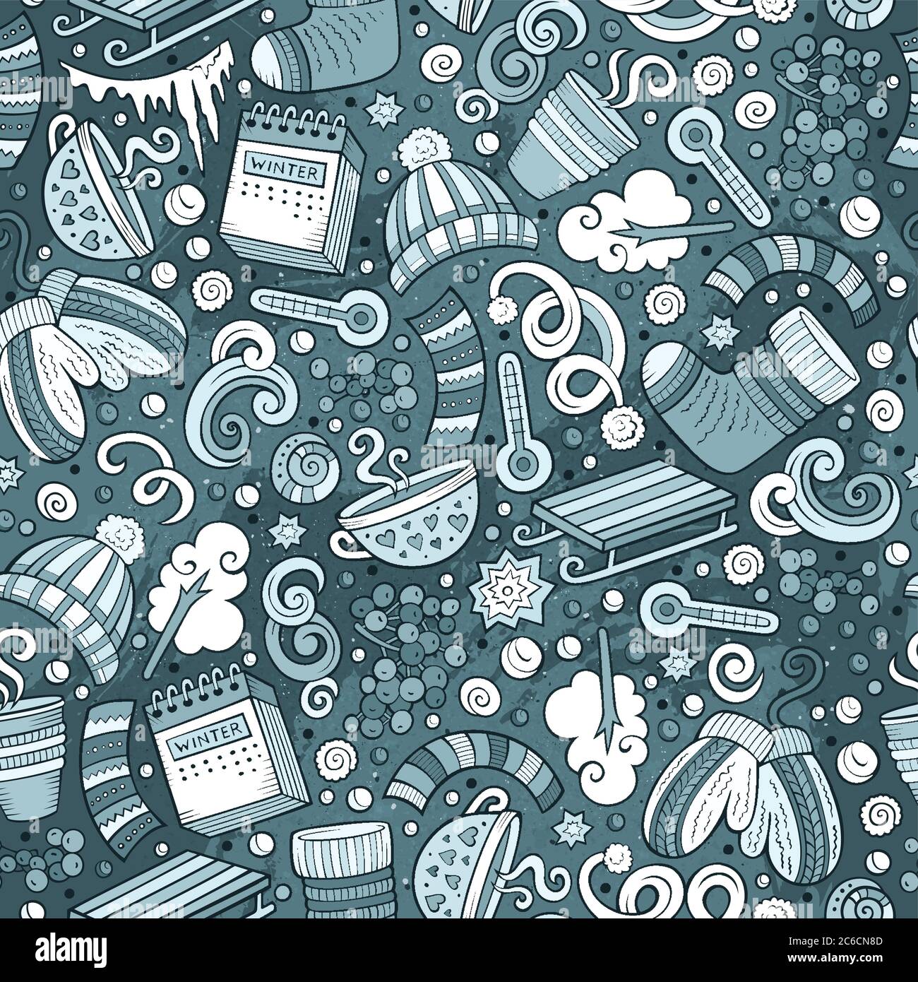 Cartoon cute hand drawn Winter season seamless pattern Stock Vector ...