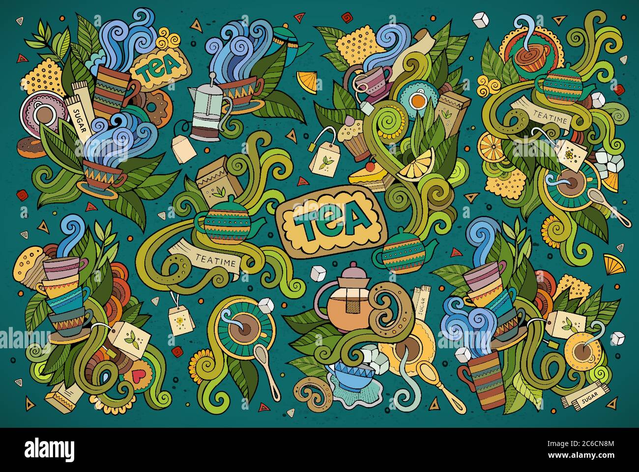 Tea time doodles hand drawn sketchy vector symbols Stock Vector Image ...