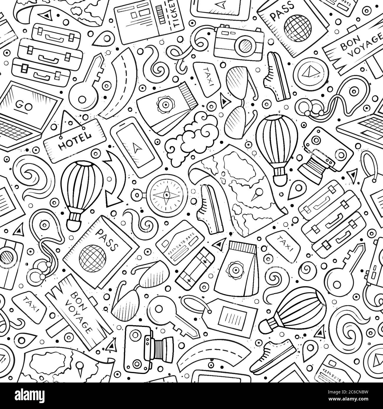 Cartoon Traveling seamless pattern with lots of objects Stock Vector ...