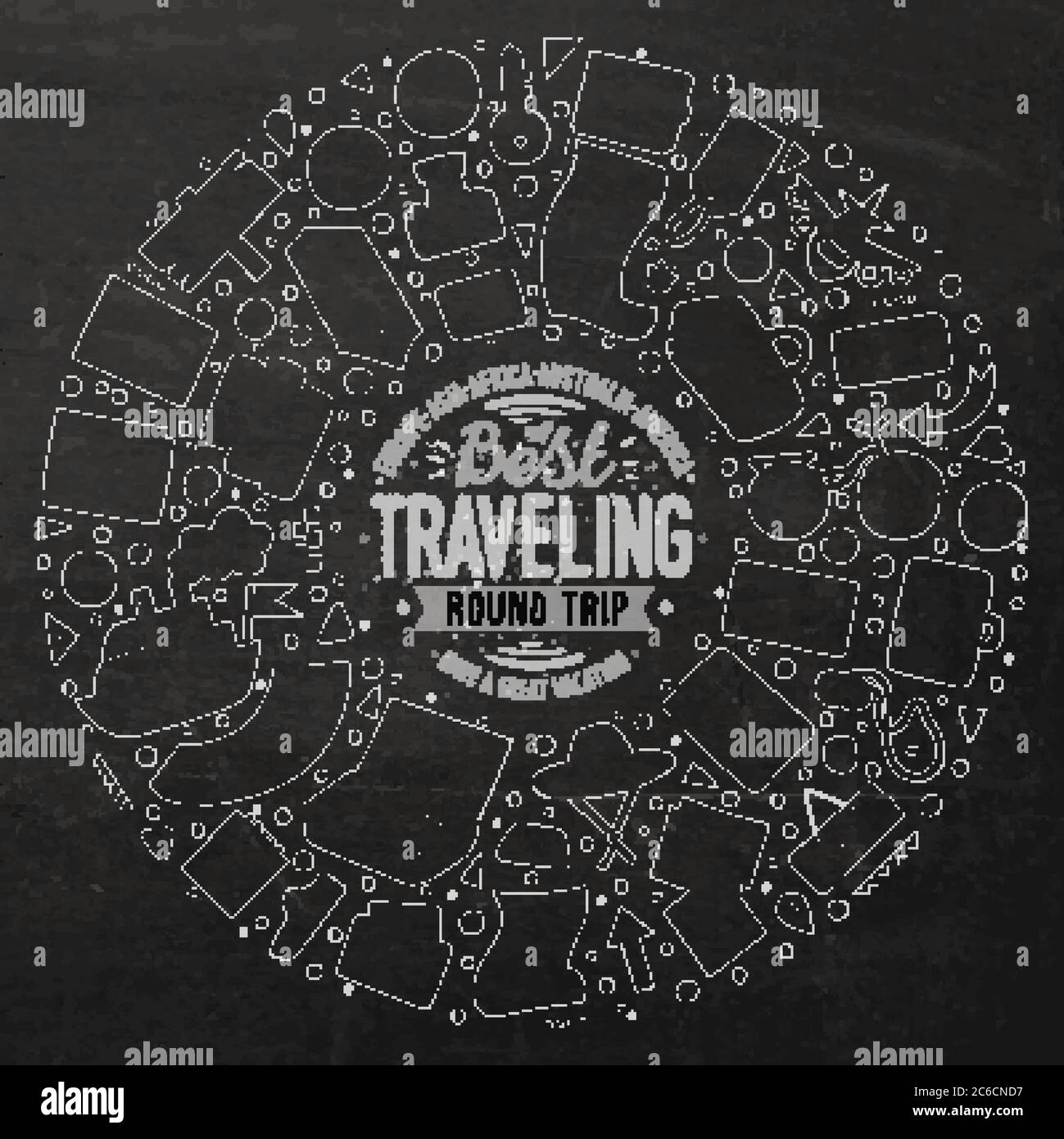 Round frame Travel cartoon objects, symbols and items Stock Vector ...