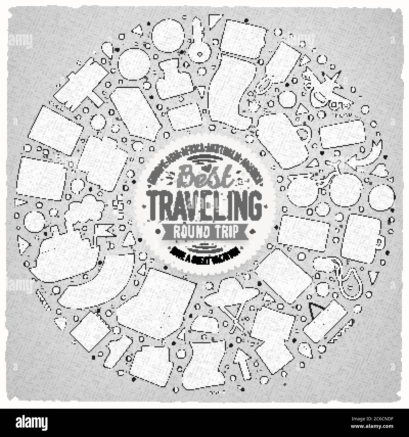 Round frame Travel cartoon objects, symbols and items Stock Vector ...