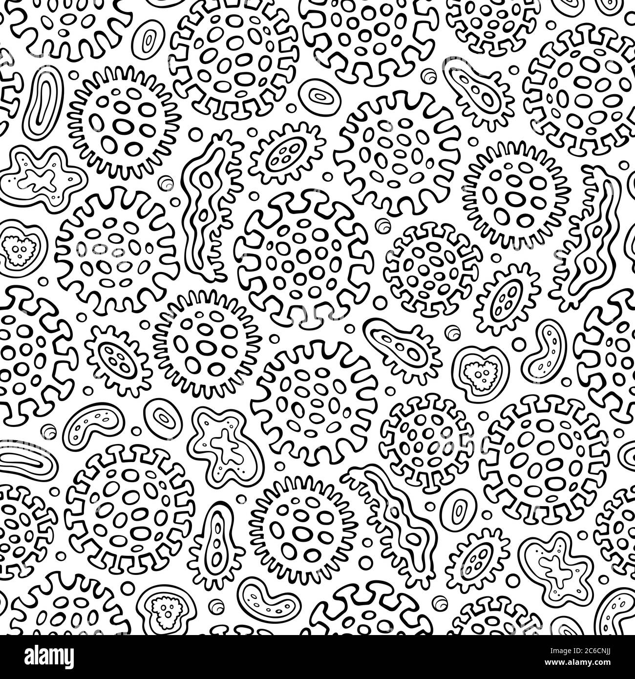 Virus and bacteria hand drawn doodles seamless pattern. Coronavirus ...