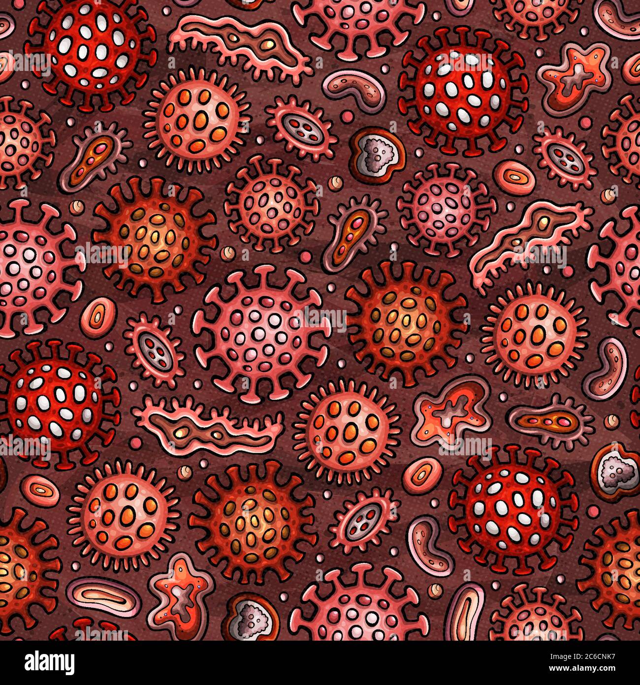 Virus and bacteria hand drawn doodles seamless pattern. Coronavirus ...
