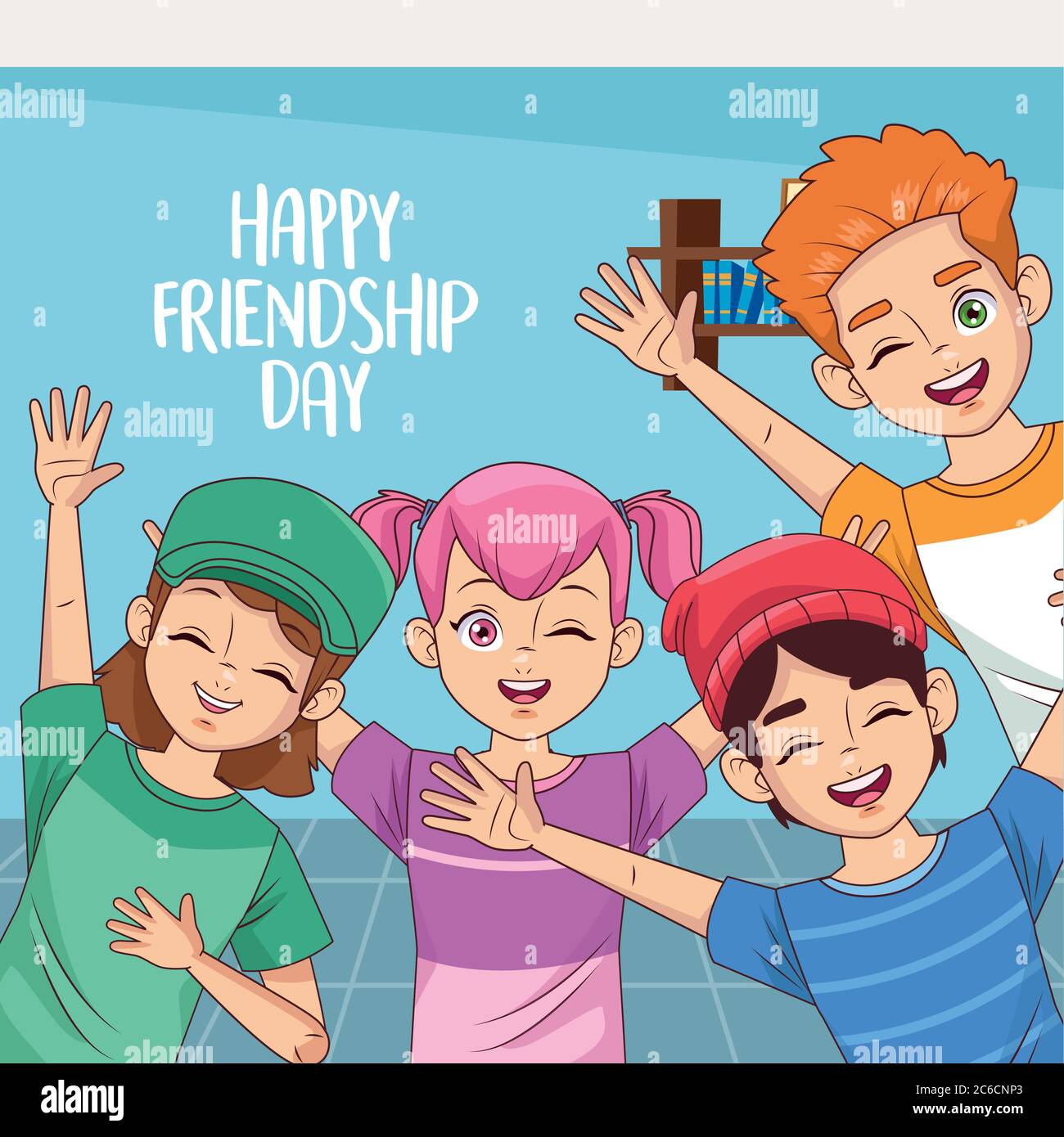 happy friendship day celebration with group of kids vector illustration ...