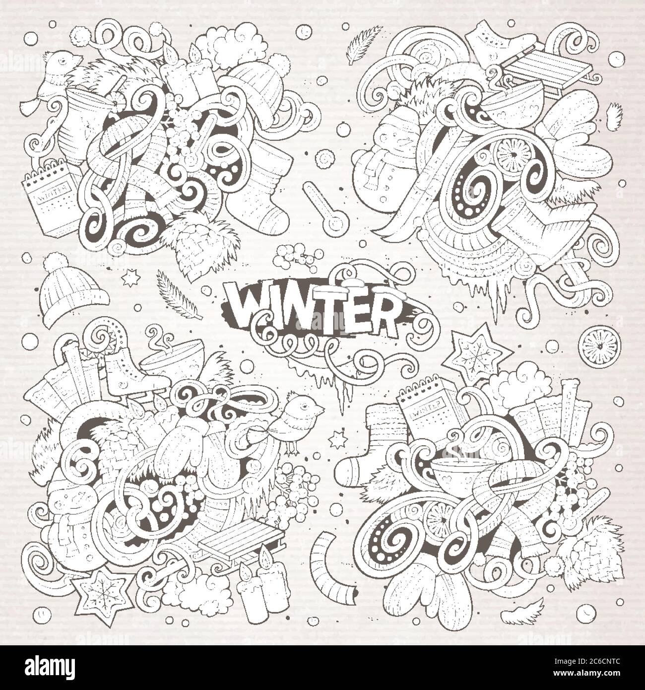 Cartoon set of Winter season doodles designs Stock Vector Image & Art ...