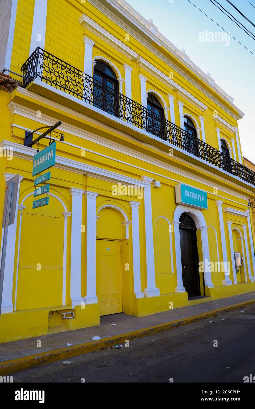 colonial style building facade in the historic center of Hermosillo ...