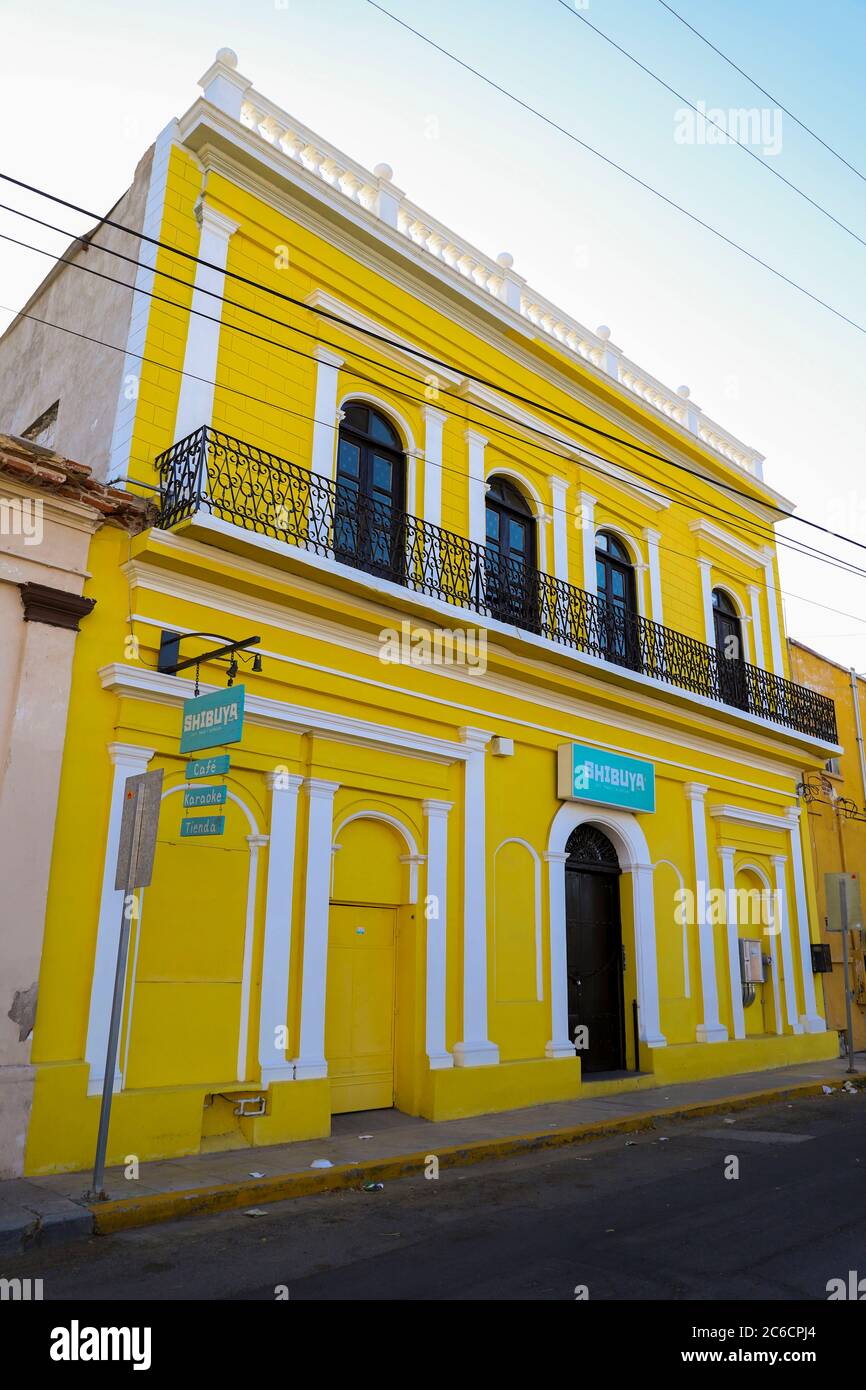 colonial style building facade in the historic center of Hermosillo ...