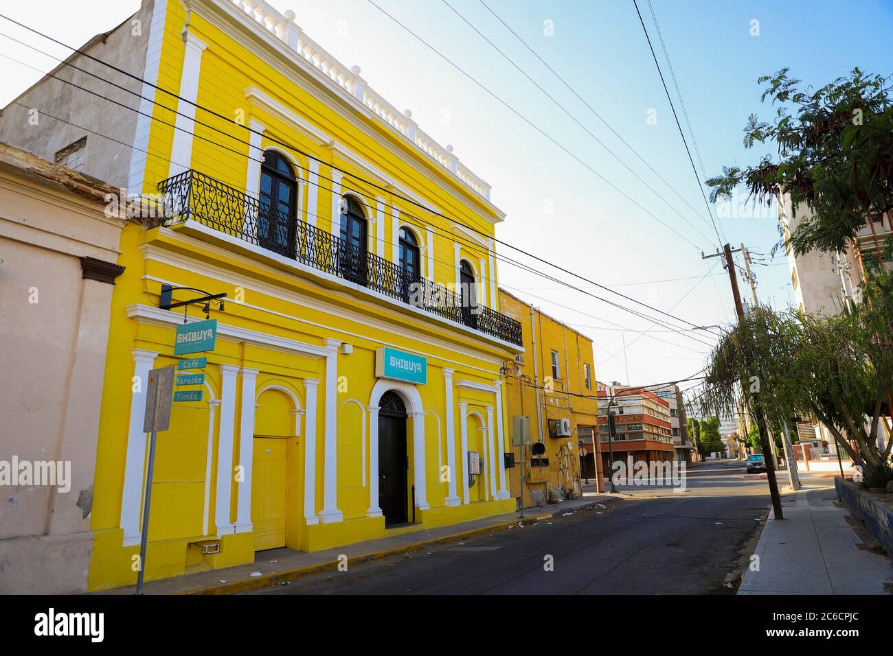 colonial style building facade in the historic center of Hermosillo ...