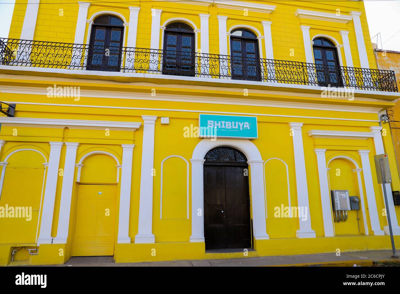 colonial style building facade in the historic center of Hermosillo ...