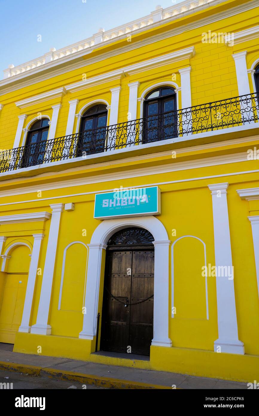 colonial style building facade in the historic center of Hermosillo ...