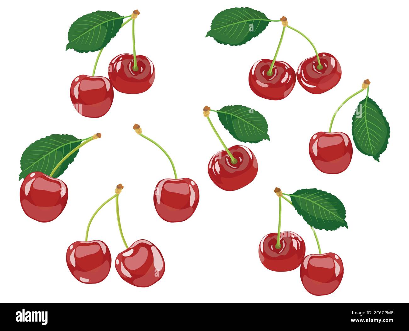 Realistic set of cherries. Summer harvest of berries. Vector ...