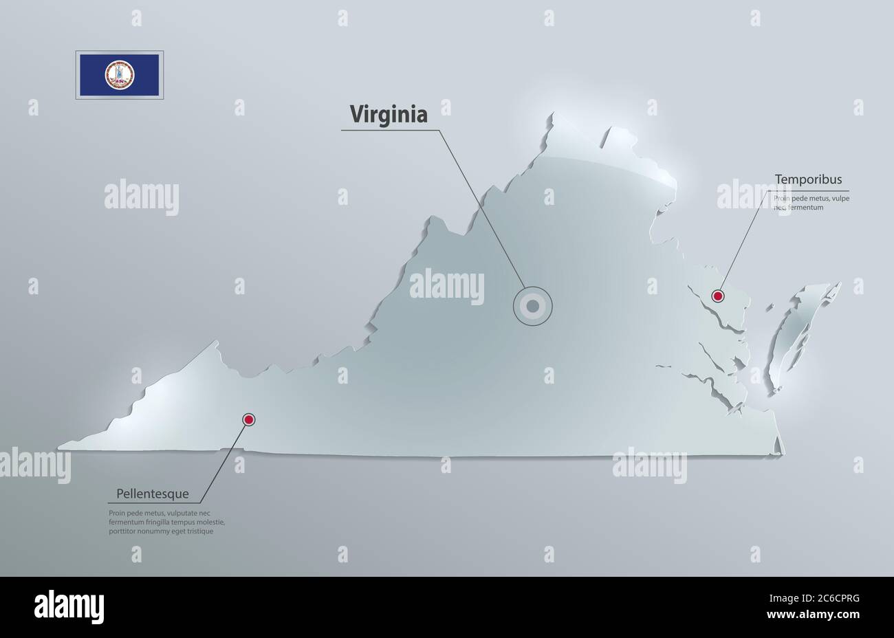 Virginia map and flag, design glass card 3D vector Stock Vector Image ...